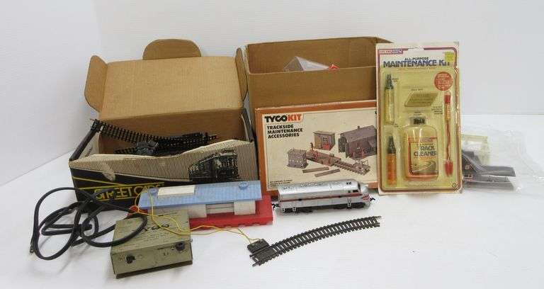 Antique train set with (2) Engines and parts, supplies, and accessories ...