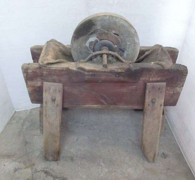 Antique primitive grinding wheel, 13" - Albrecht Auction Service