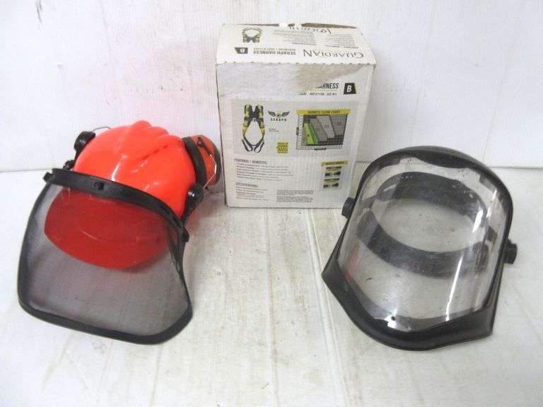Guardian seraph harness fall protection, safety red hard hat and face ...