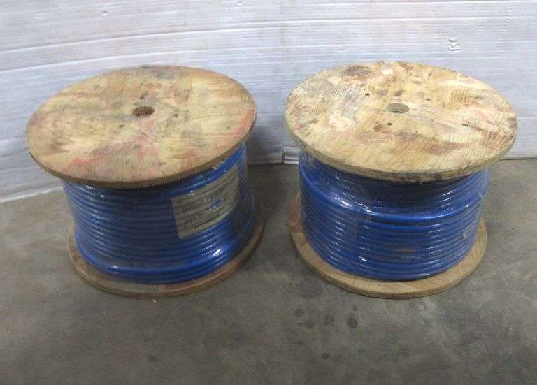 (2) Spools, 100 meters each, PVC blue - Albrecht Auction Service