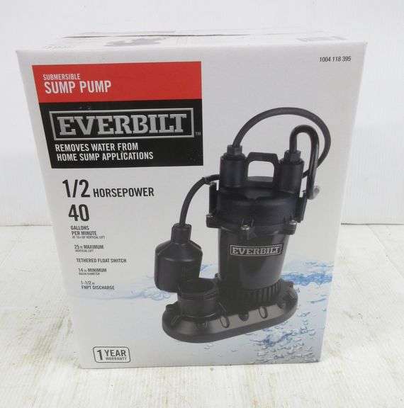 Everbilt submersible sump pump, 1/2 HP, new - Albrecht Auction Service