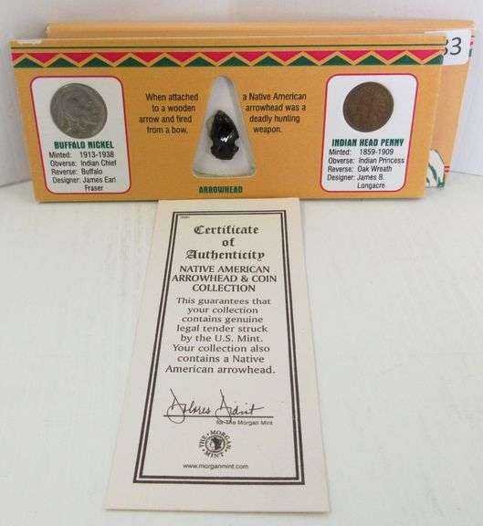Authentic Native American arrowhead and coin collection, includes: 1936 ...