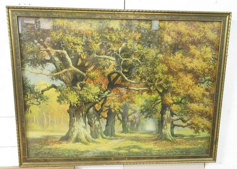 Framed art, signed by Willy Hanft, 36 1/2" x 27 1/2", great, nice older ...