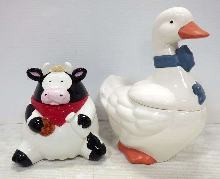 Swan and cow cookie jar, up to 13"H, swan has a little paint loss ...