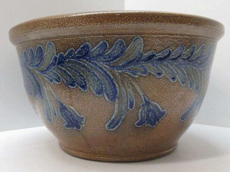 (3) Salt glazed pottery stoneware bowls, Crocker & Springer, up to 6 1/ ...