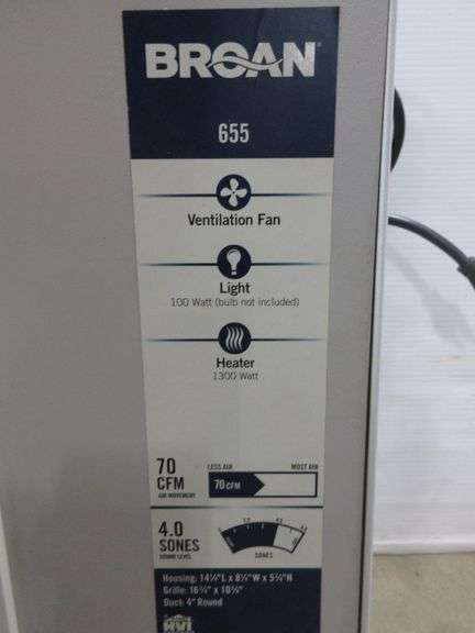 Broan model 655 ventilation fan with light and heater, 120V plug, light ...