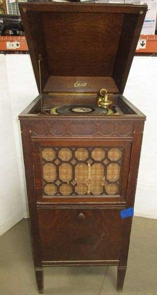 Edison victrola with records, 19"W x 20"D x 43"H, has crank top ...