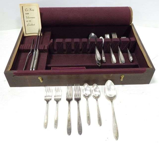 (36) Pieces of antique community plate flatware in a Nakens tarnish ...
