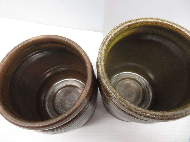 (4) Small salt glazed pottery stoneware crocks, Crocker & Springer, up ...