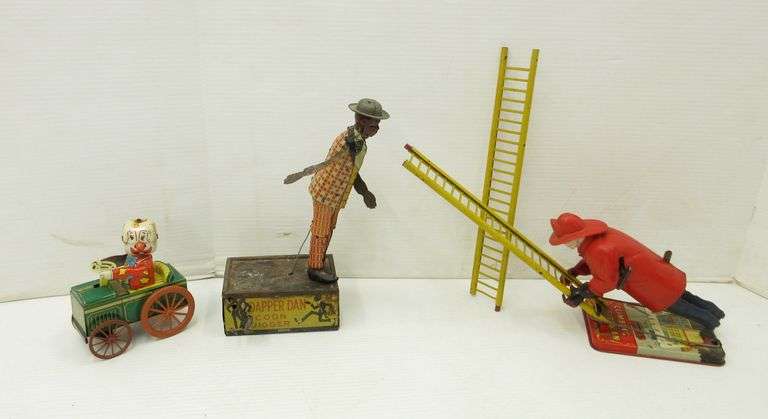Antique wind-up Louis Marx and Co. Smoke Joe, climbing firefighter ...