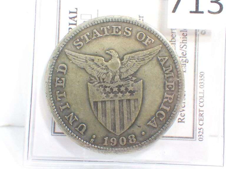1908-S US Territorial silver dollar, "One Peso Filipinas" - Albrecht ...