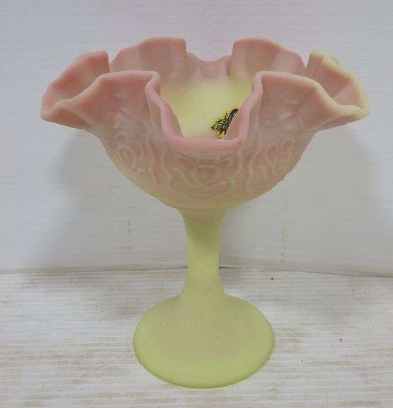 Fenton custard uranium glass fluted compote/candy dish, 6 1/2"H, no ...