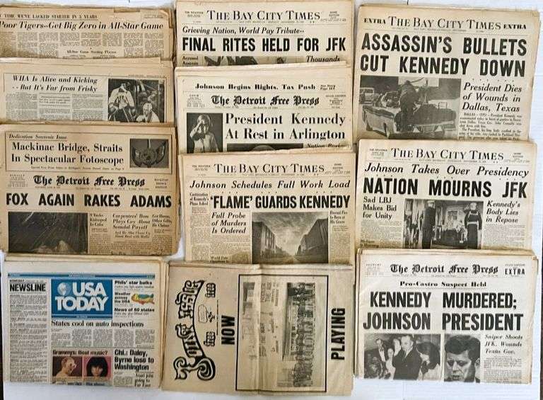 (6) President Kennedy assassination newspapers, includes: 1958 Mackinac ...