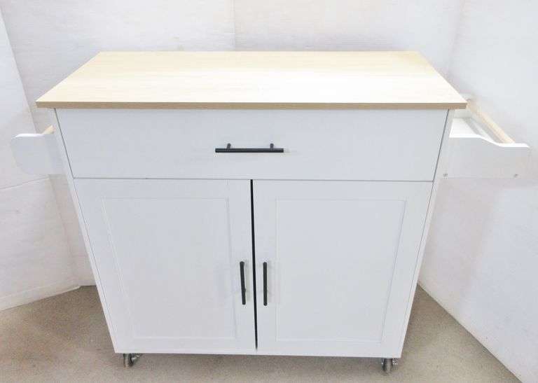 Kitchen island rolling countertop with drawer, two cupboard doors, and ...