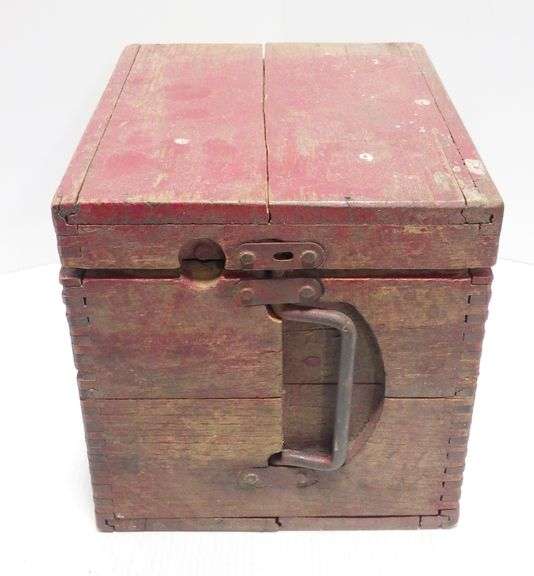 Antique unusual locking wood box with carrying handle, 9"W, clean, in ...