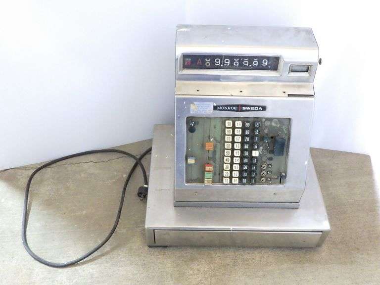 Antique sweda monroe cash register, 18"W x 18"H - Albrecht Auction Service