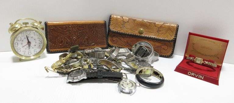 Old watches and watch bands, Mens leather wallets, for repair, as is ...
