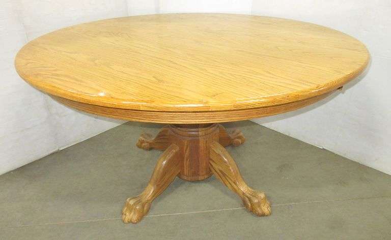 Amish built solid oak dining table, custom made, 54"Dia, has clawfoot ...