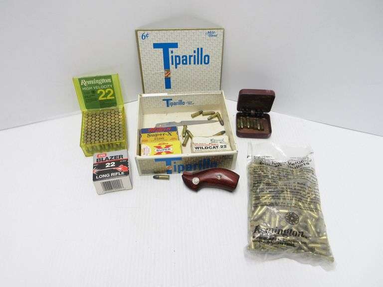 .22 Ammo: Remington, Blazer, Super X, and Wildcat; Revolver wood grips ...