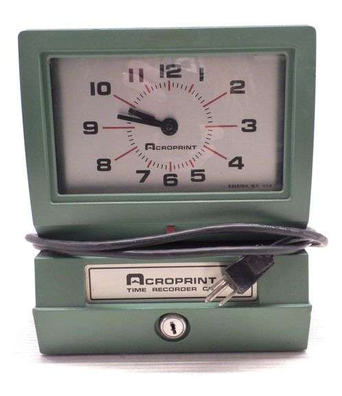 Acroprint time clock, 110V, 9" x 6" x 10", good - Albrecht Auction Service