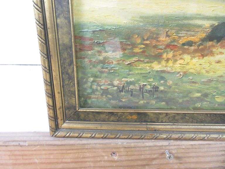 Framed art, signed by Willy Hanft, 36 1/2" x 27 1/2", great, nice older ...