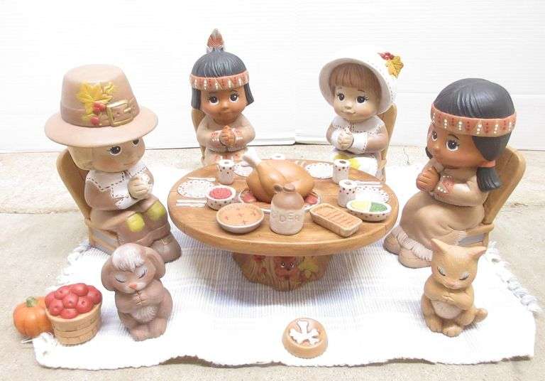 Ceramic thanksgiving dinner set, include: 2- Pilgrims, 2- Indians ...