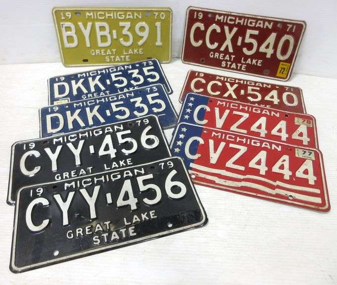 (5) Matched Sets of Michigan License Plates, Include: One- 1970, One ...