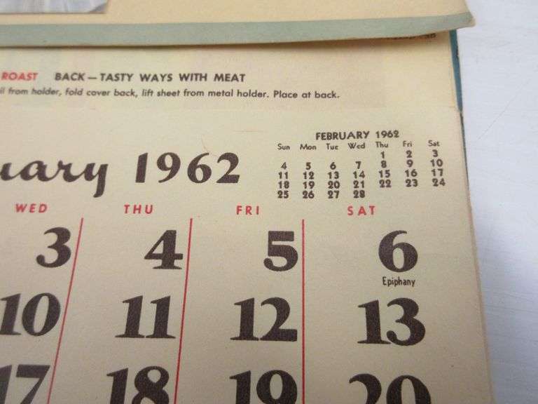 1962 Calendars, include: Rosebush lumber company, Taylors super service ...