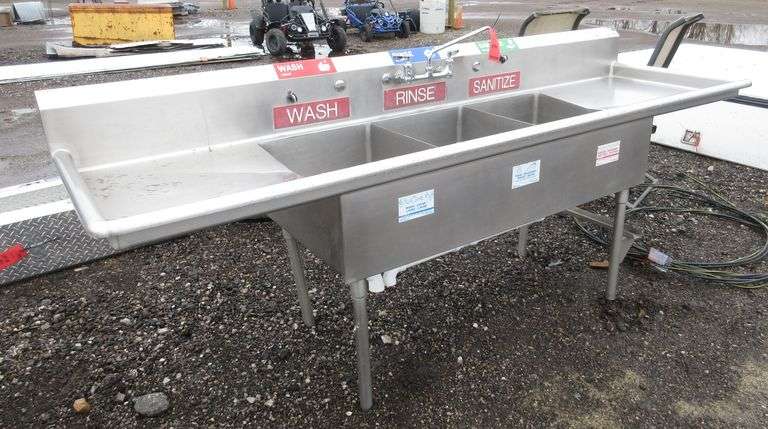 Stainless steel 3-bay sink, each side- 17 3/4"W x 11"D x 23 3/4"H ...