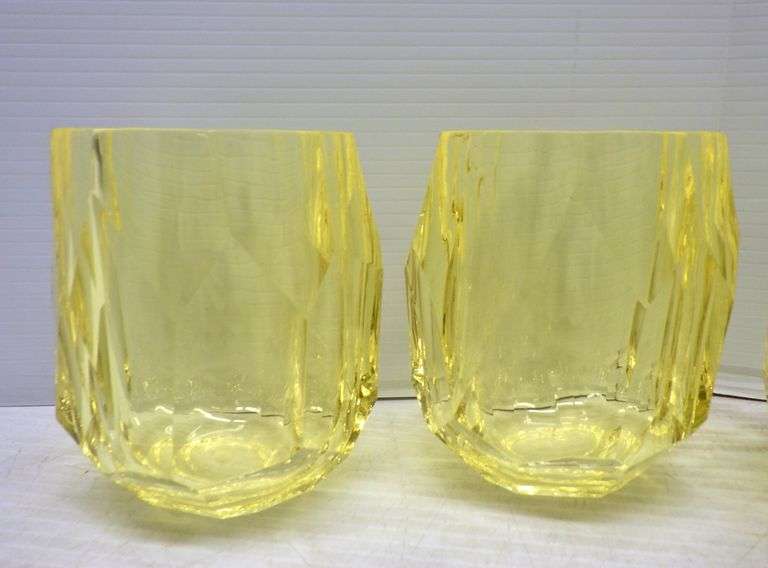 (4) Lucite bright yellow drinking glasses, 4"H - Albrecht Auction Service