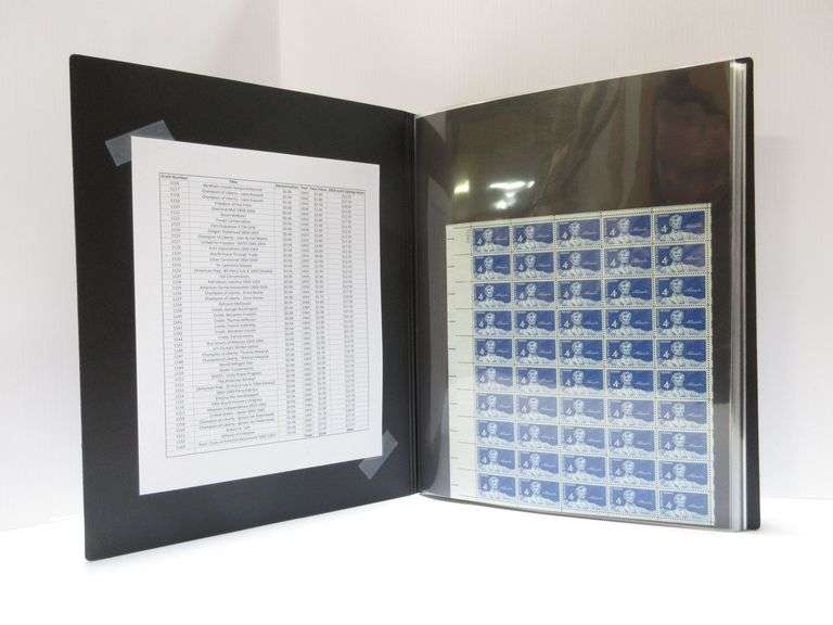 Collection of U.S. mint never hinged stamp full sheets in black Itoya ...