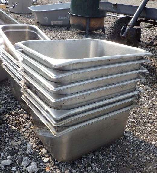 Stainless steel commercial pans, used - Albrecht Auction Service