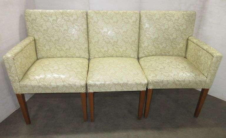 (3) Mid-century modern "settee" or couch, swirl design vinyl chairs ...