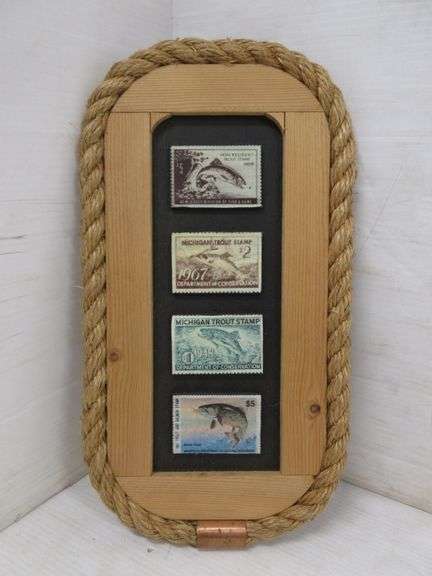 Custom Michigan Trout Stamp wall display, 8 1/2"W x 16 1/2"H, ready to ...