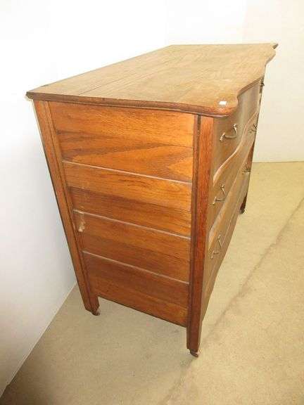Oak three-drawer antique dresser, missing one caster, some top wear, 40 ...