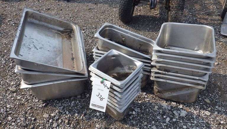 Stainless steel commercial pans, used - Albrecht Auction Service