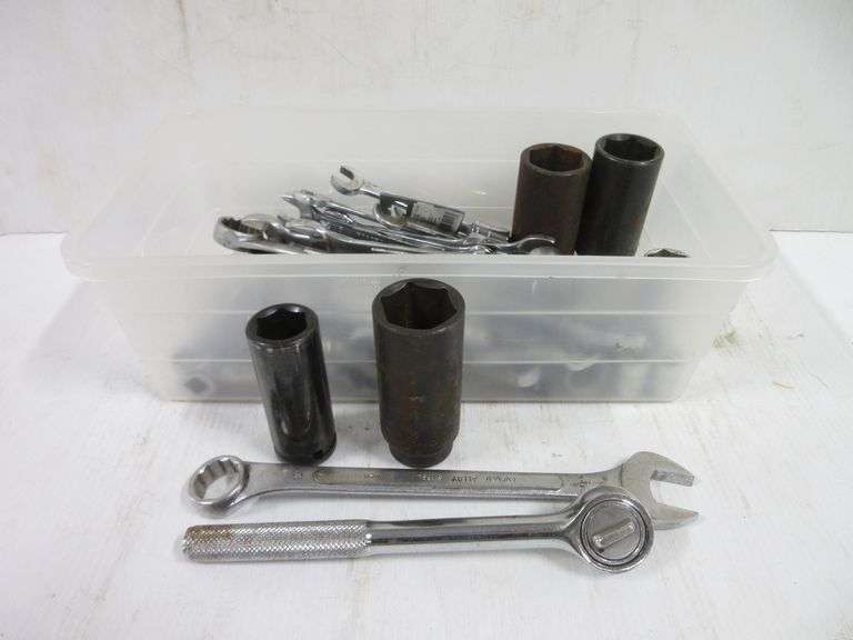 (30) Wrenches, (20) Sockets, Pittsburgh wrench ring set, and a ratchet ...