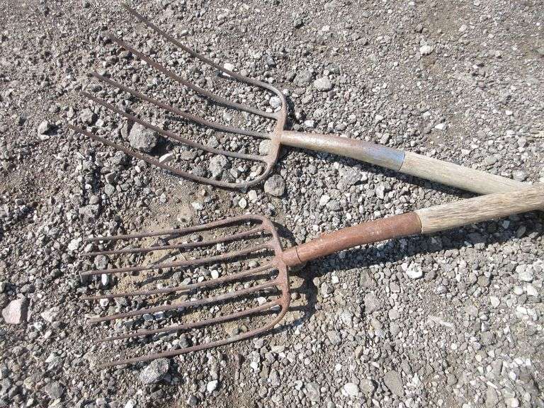 5-Tine fork and a 7-tine fork, rusty, good - Albrecht Auction Service