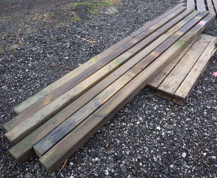 (6) Wood posts, 4"W x 4"D x 9'6"L, used - Albrecht Auction Service