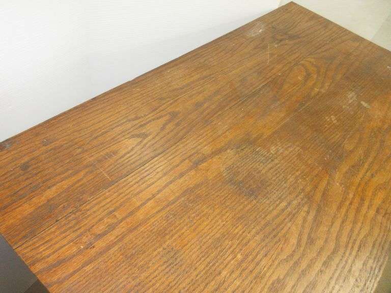 Oak three-drawer antique dresser, missing one caster, some top wear, 40 ...