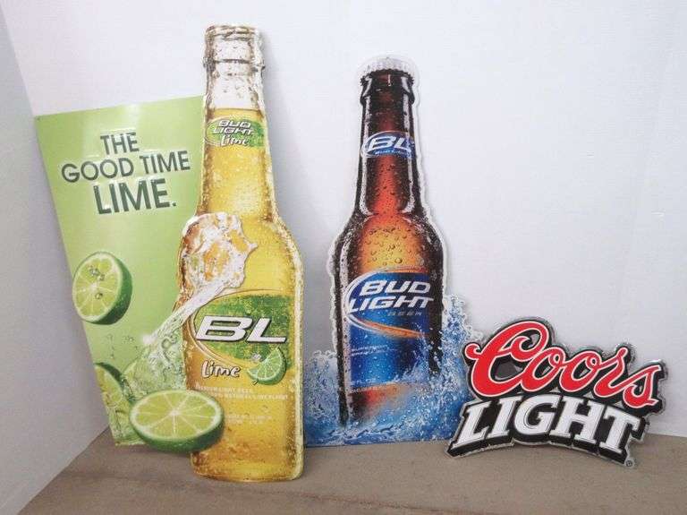 (2) Bud Light metal signs, and (1) Coors Light metal sign, up to 39"H ...