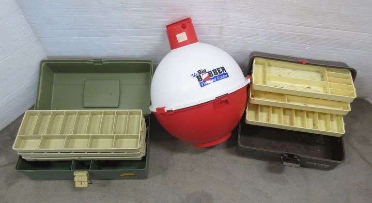 The Big Bobber floating cooler; (2) Tackle boxes, includes: Plano and ...