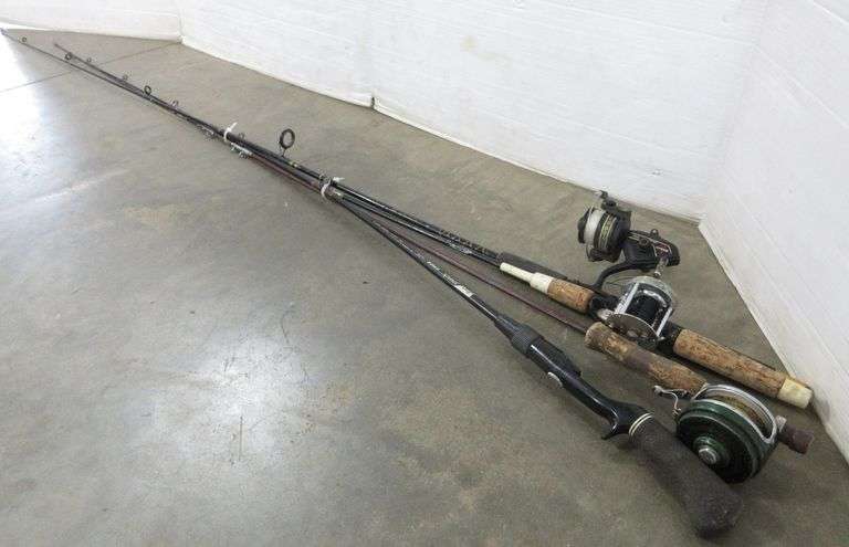 (4) Fishing rods, includes: Telescoping fly rod with reel, Atlas reel ...