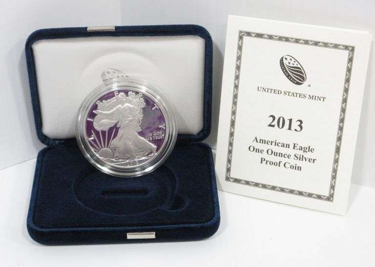 2013-W American Eagle 1 ounce silver proof coin with case, includes CoA ...