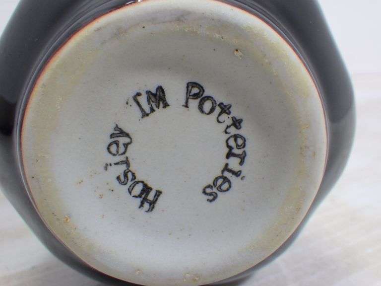 Older Mosley Pottery Vase, drip glaze, 6 1/2"H, no cracks; Heart shaped ...