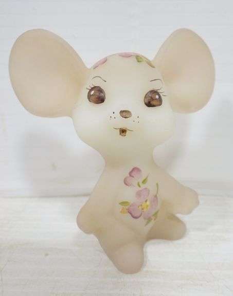 Fenton opal satin mouse hand signed and painted by artist, 3"H ...