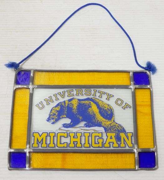 "University of Michigan" Wolverine stained glass wall hanging, 9"W x 7 ...