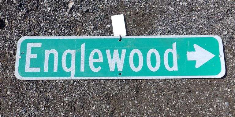 "Englewood" street sign, 30" x 9", has wear and scratches - Albrecht ...