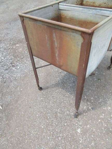 Older "Ideal" double wash tub, decent condition, rusty, gold in color ...