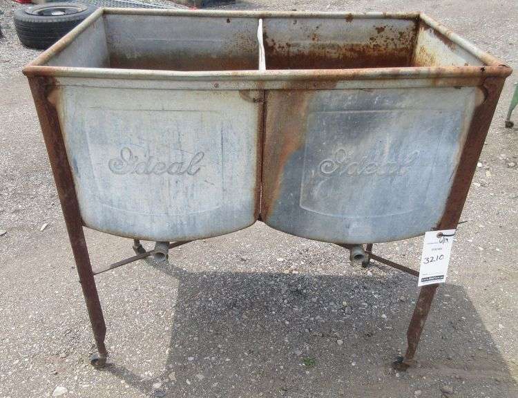 Older "Ideal" double wash tub, decent condition, rusty, gold in color ...